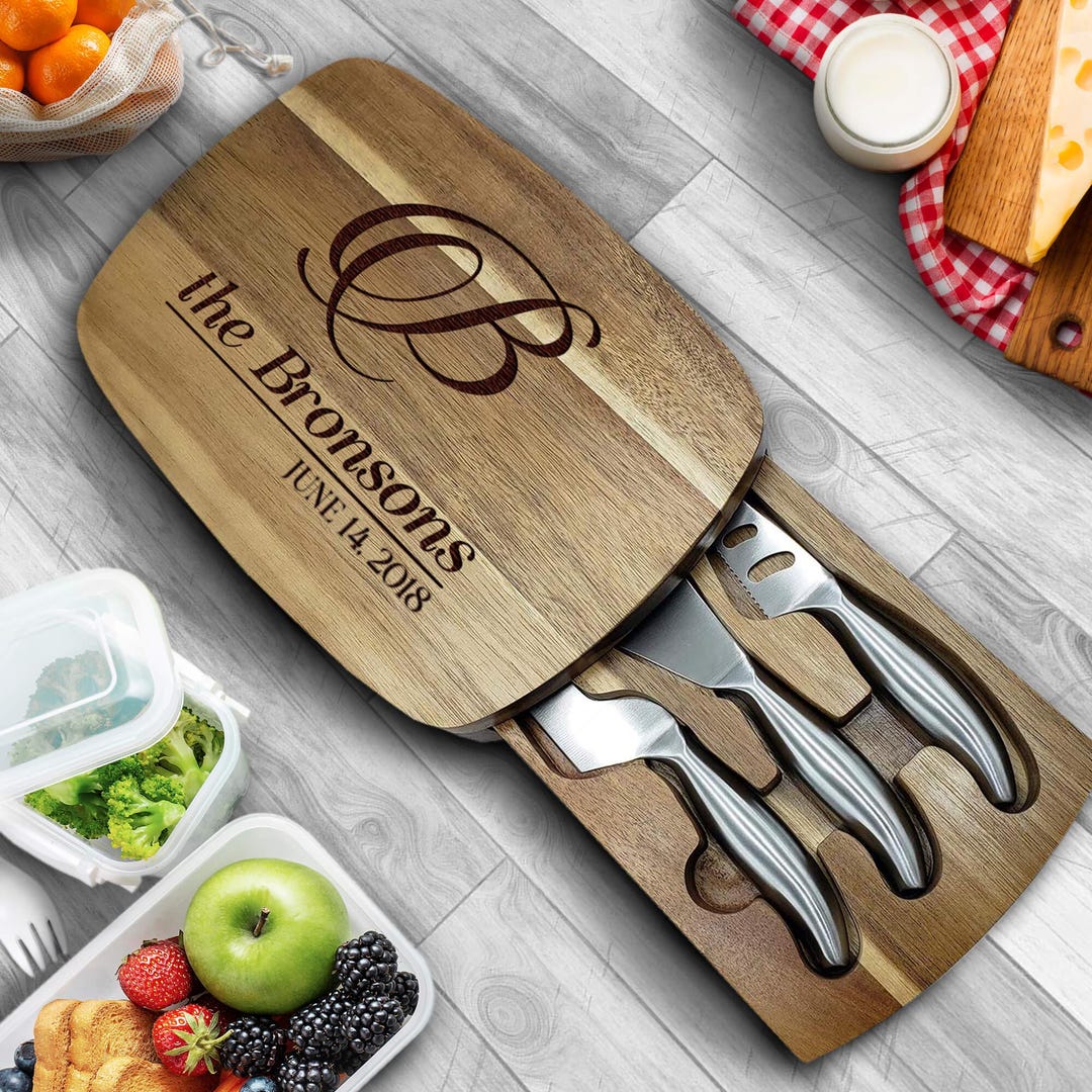 Custom Cheese Serving Board With Knife Set, Personalized Cheese Platter ...