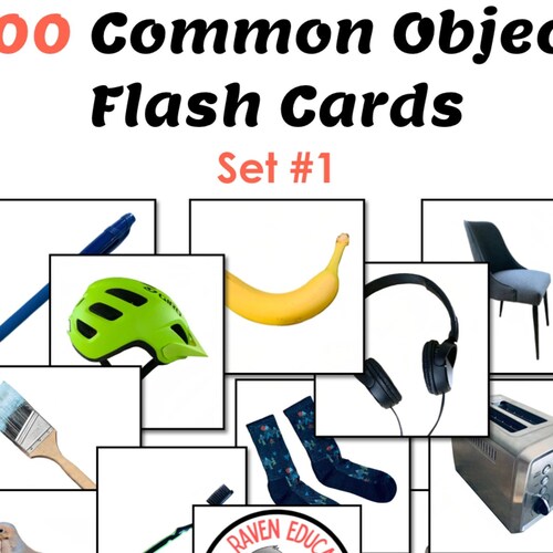100 Common Objects Flash Cards - Etsy