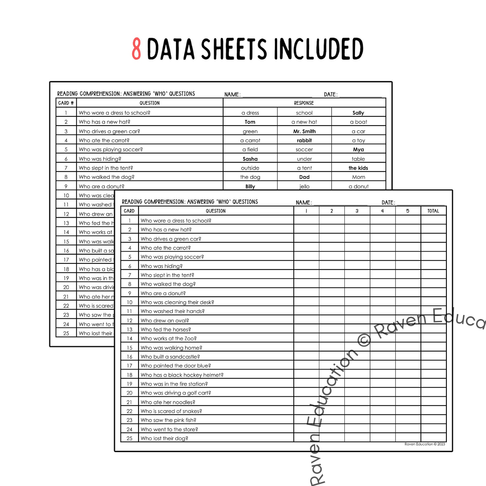 Sentence Level Reading Comprehension: Wh-questions (what / Who / Where ...
