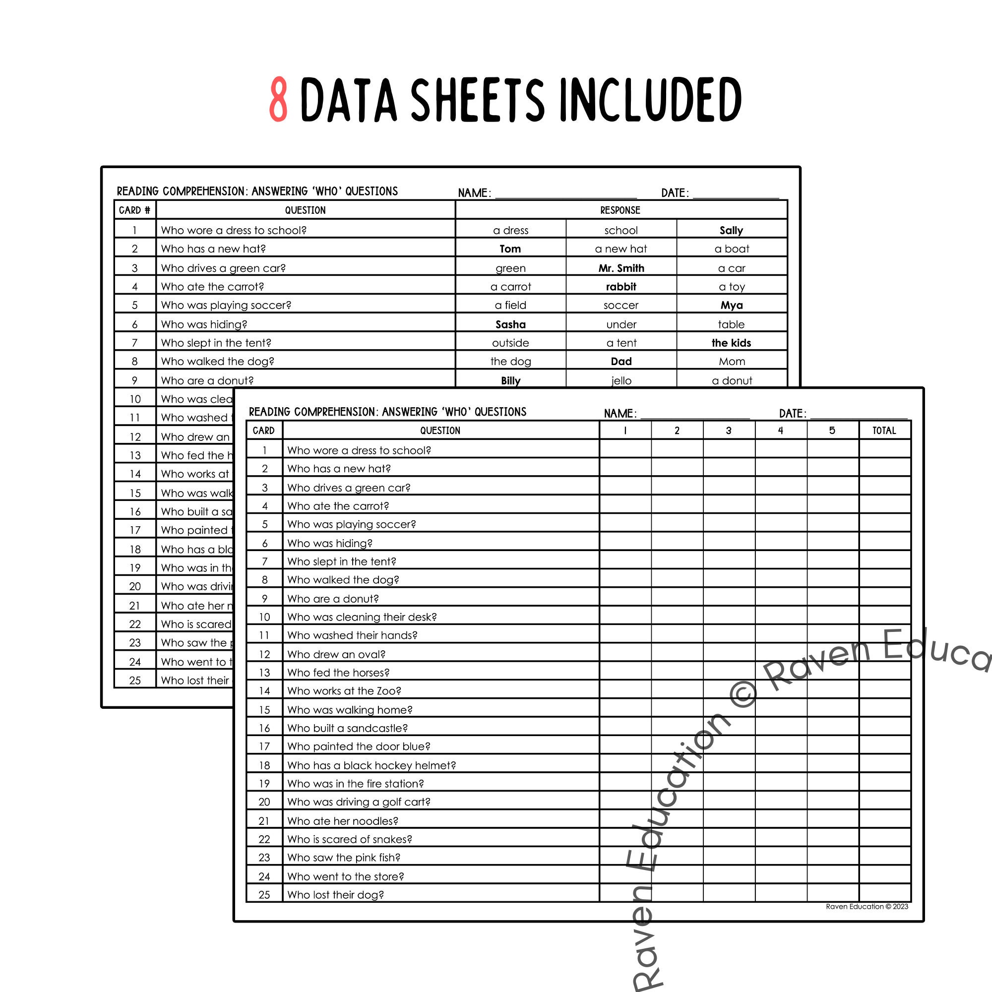 Sentence Level Reading Comprehension: Wh-questions (what / Who / Where ...