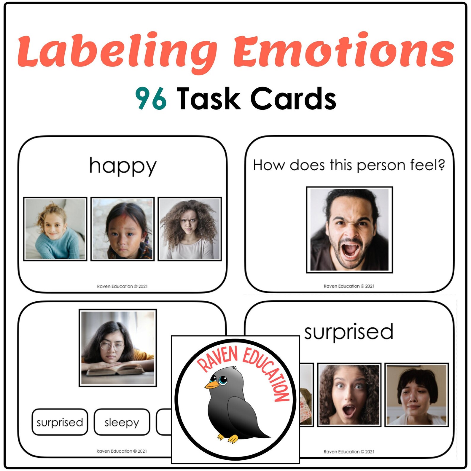 Labeling Emotions Task Cards 8 Emotions 96 Cards | Etsy