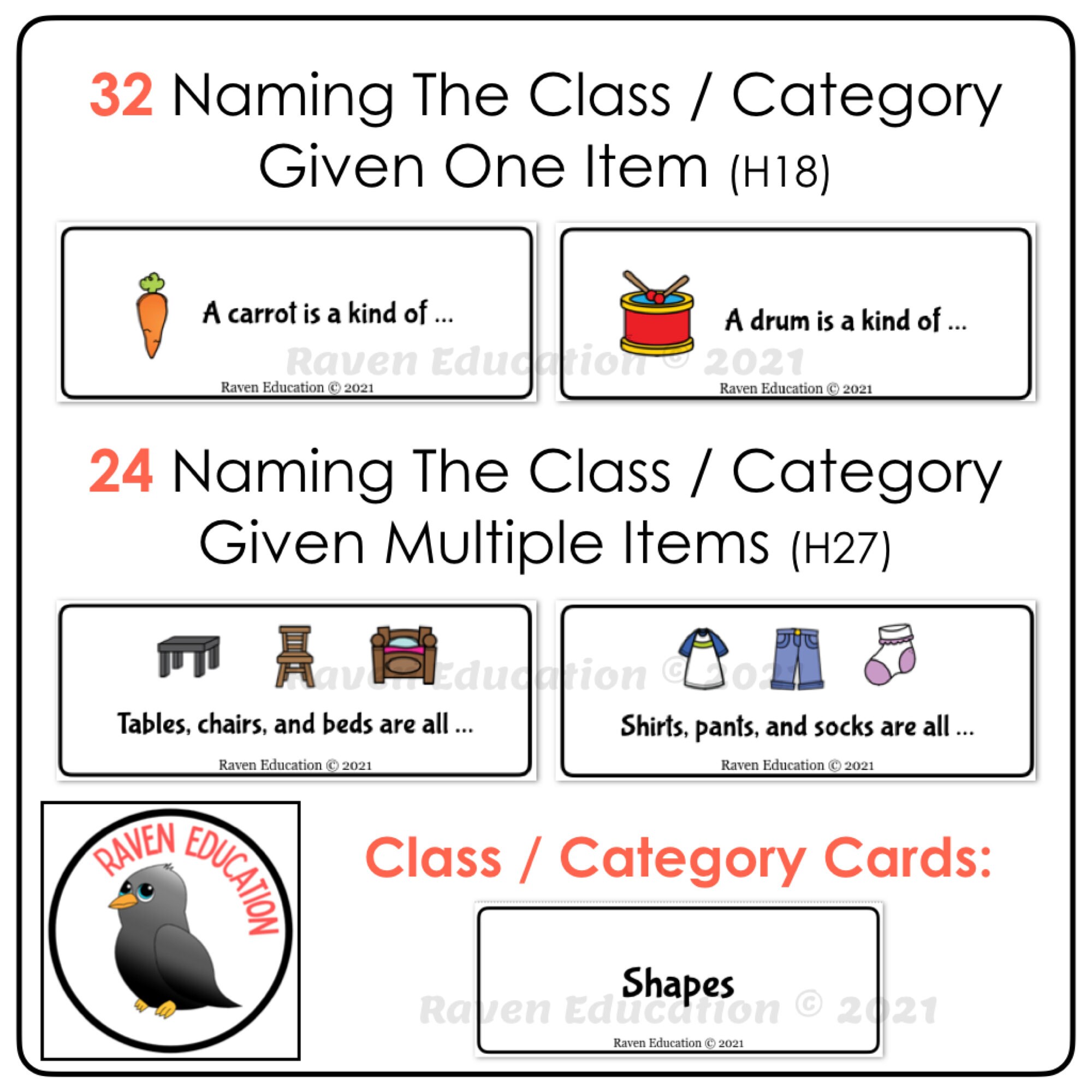 Intraverbal: Class / Category Task Cards aligned With ABLLS-R H14, H15 ...
