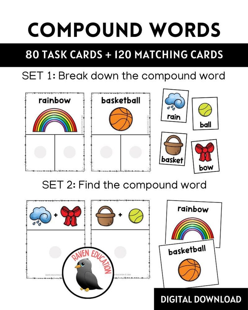 Compound Words Matching Task Cards (vocabulary | English | Special ...