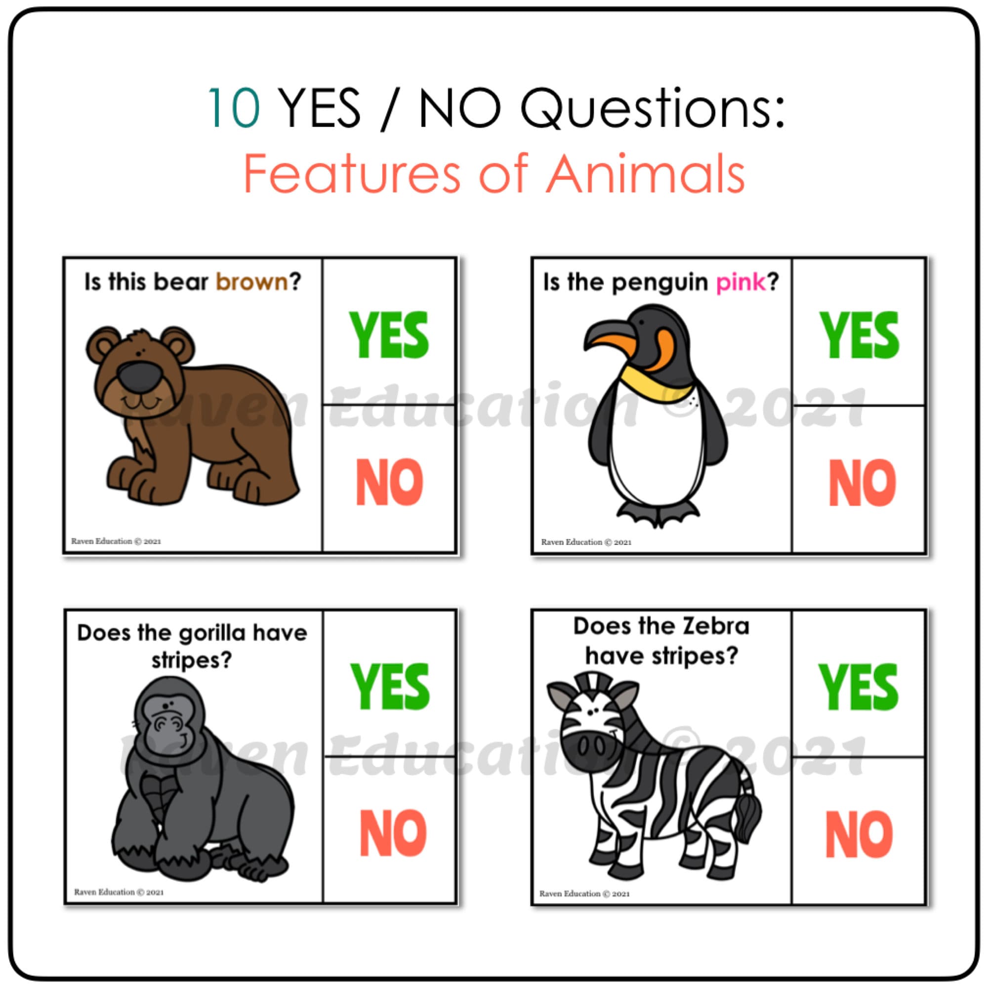 YES or NO Questions - Zoo Animals (50 Printable Task Cards) - Etsy