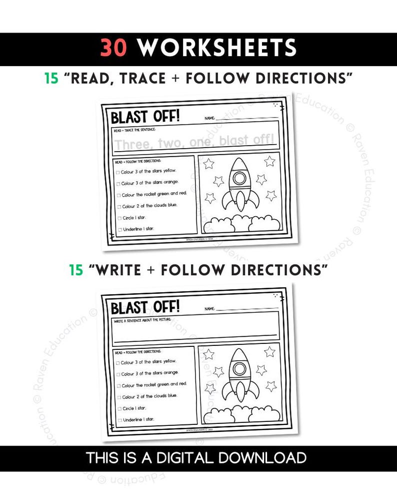 Read, Trace & Follow Directions Worksheets (reading Comprehension ...