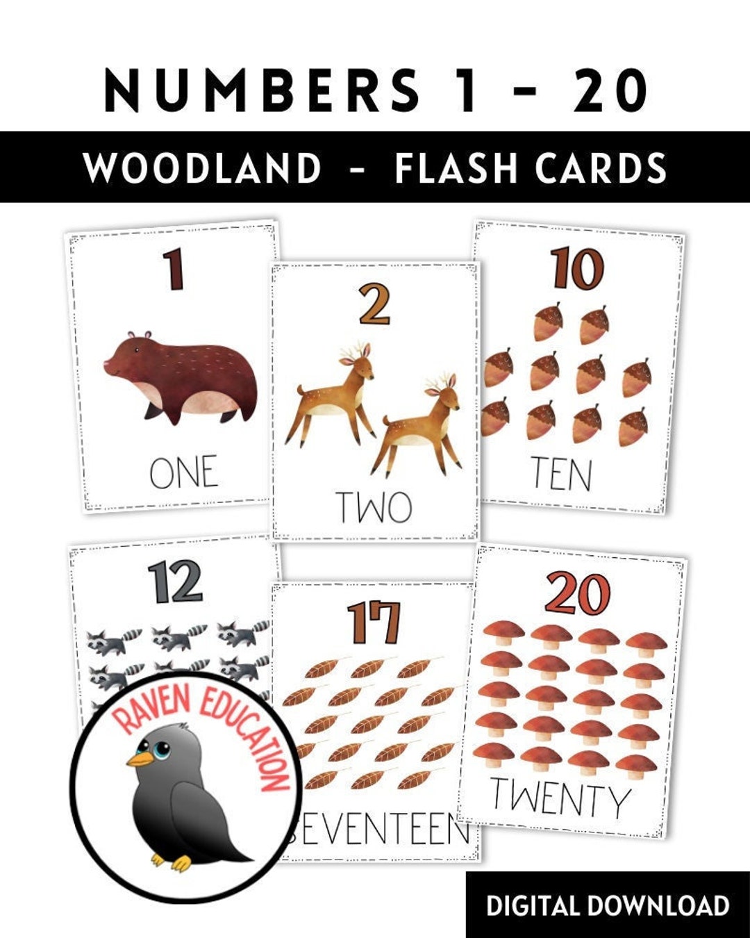 Woodland Numbers 1 - 20 Flash Cards (printable | Number Recognition ...