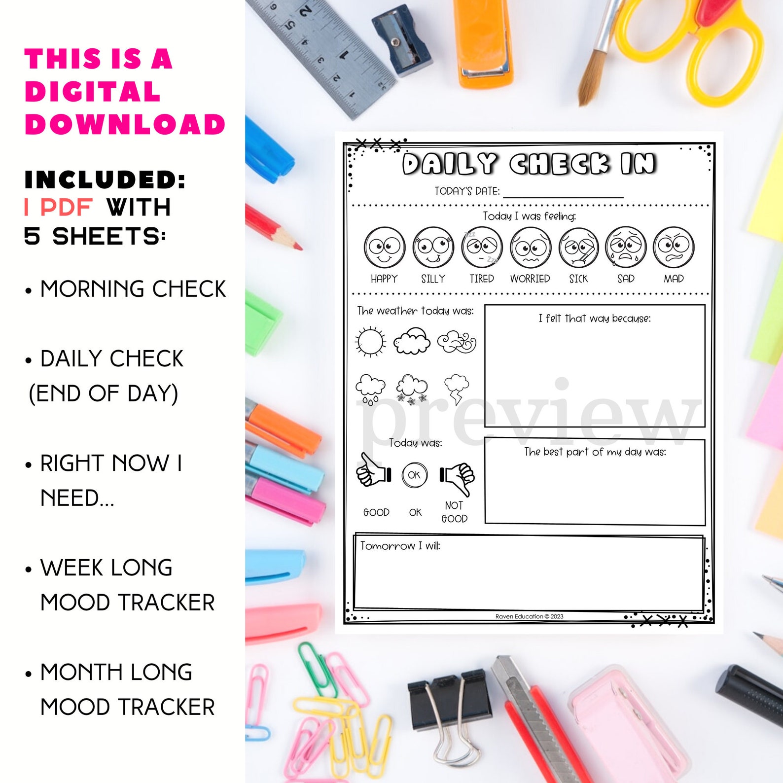 Emotions (mood) Check-in and Tracking Worksheets | Kids | Special ...
