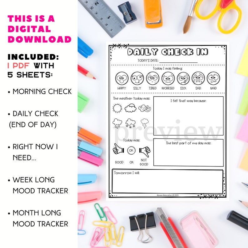 Emotions (mood) Check-in and Tracking Worksheets | Kids | Special ...