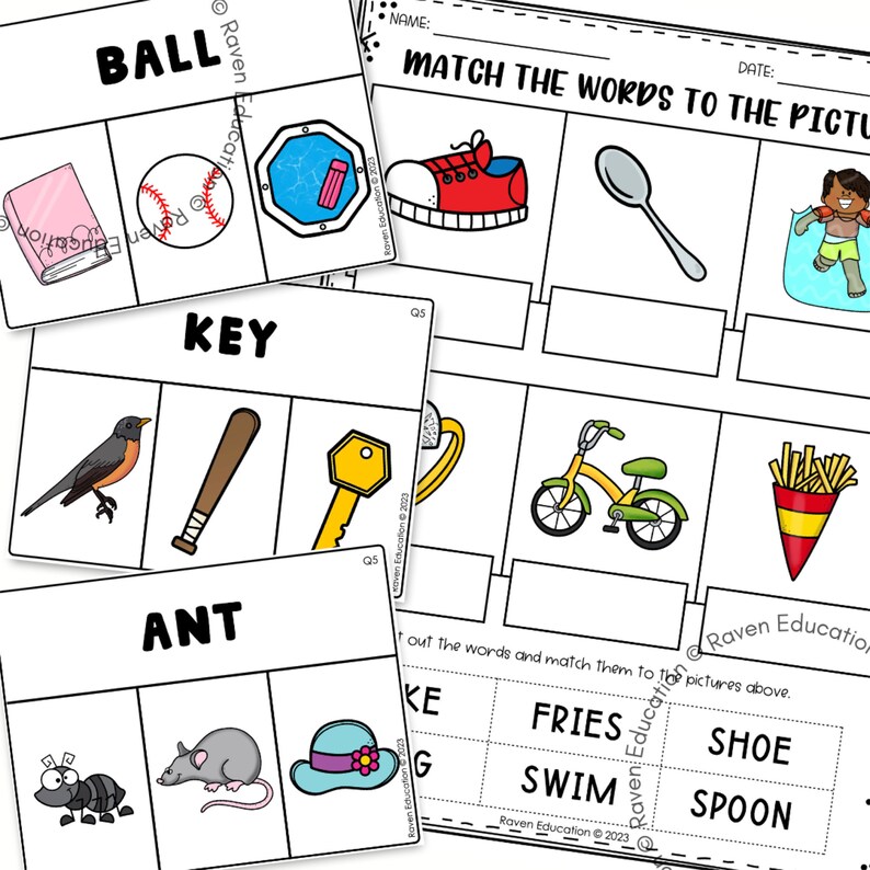Matching Word to Picture Task Cards + Worksheets (aligned With ABLLS-R ...