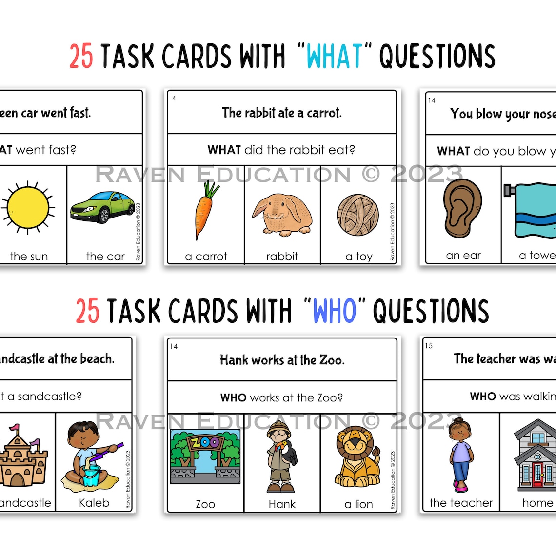 Sentence Level Reading Comprehension: Wh-questions (what / Who / Where ...