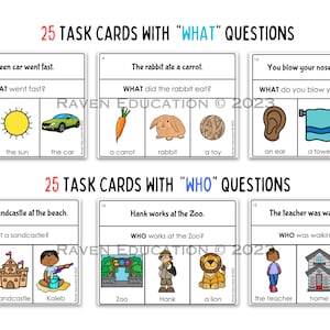 Sentence Level Reading Comprehension: Wh-questions (what / Who / Where ...