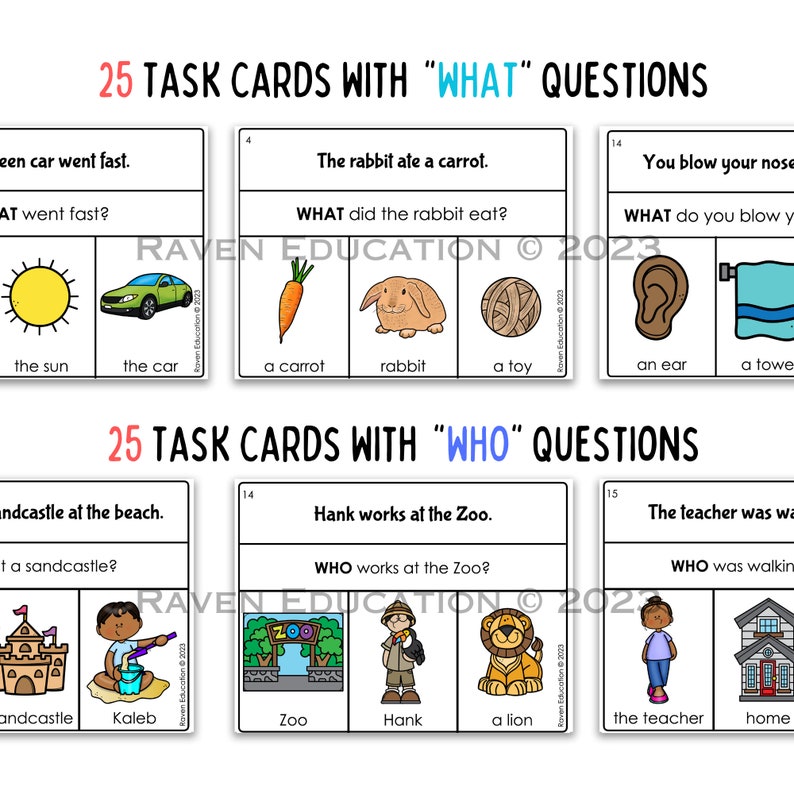 Sentence Level Reading Comprehension: Wh-questions (what / Who / Where ...