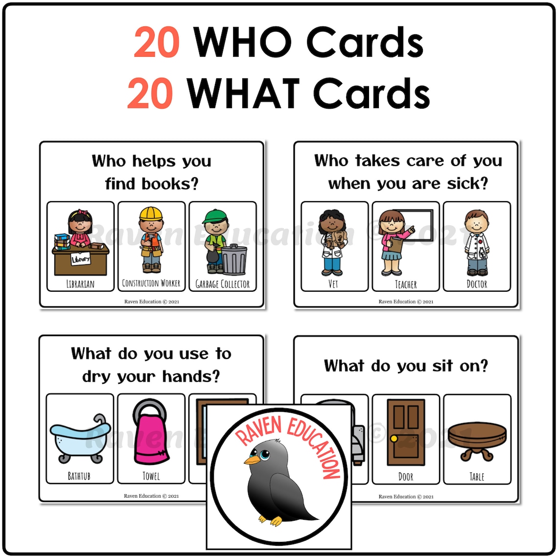 Wh-questions - 100 Printable Task Cards (who | What | Where | When ...