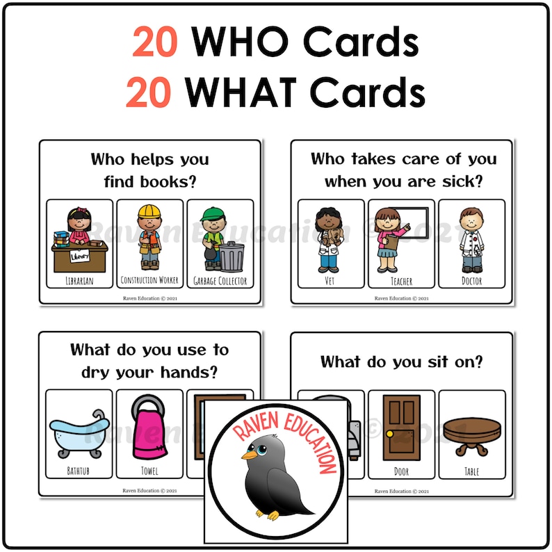 Wh-questions - 100 Printable Task Cards (who | What | Where | When ...