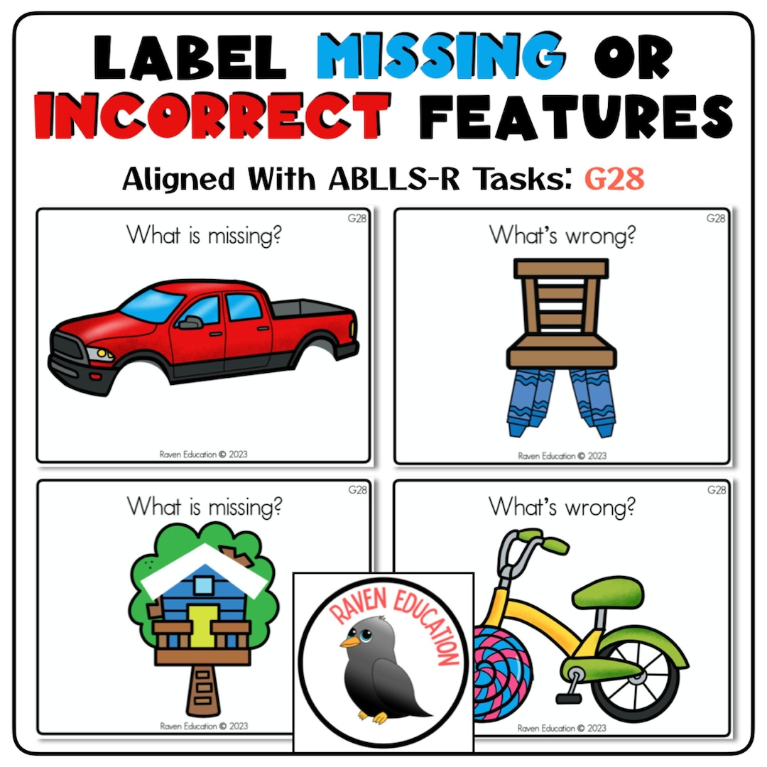 Label Missing or Incorrect Features Task Cards (aligned With ABLLS-R ...