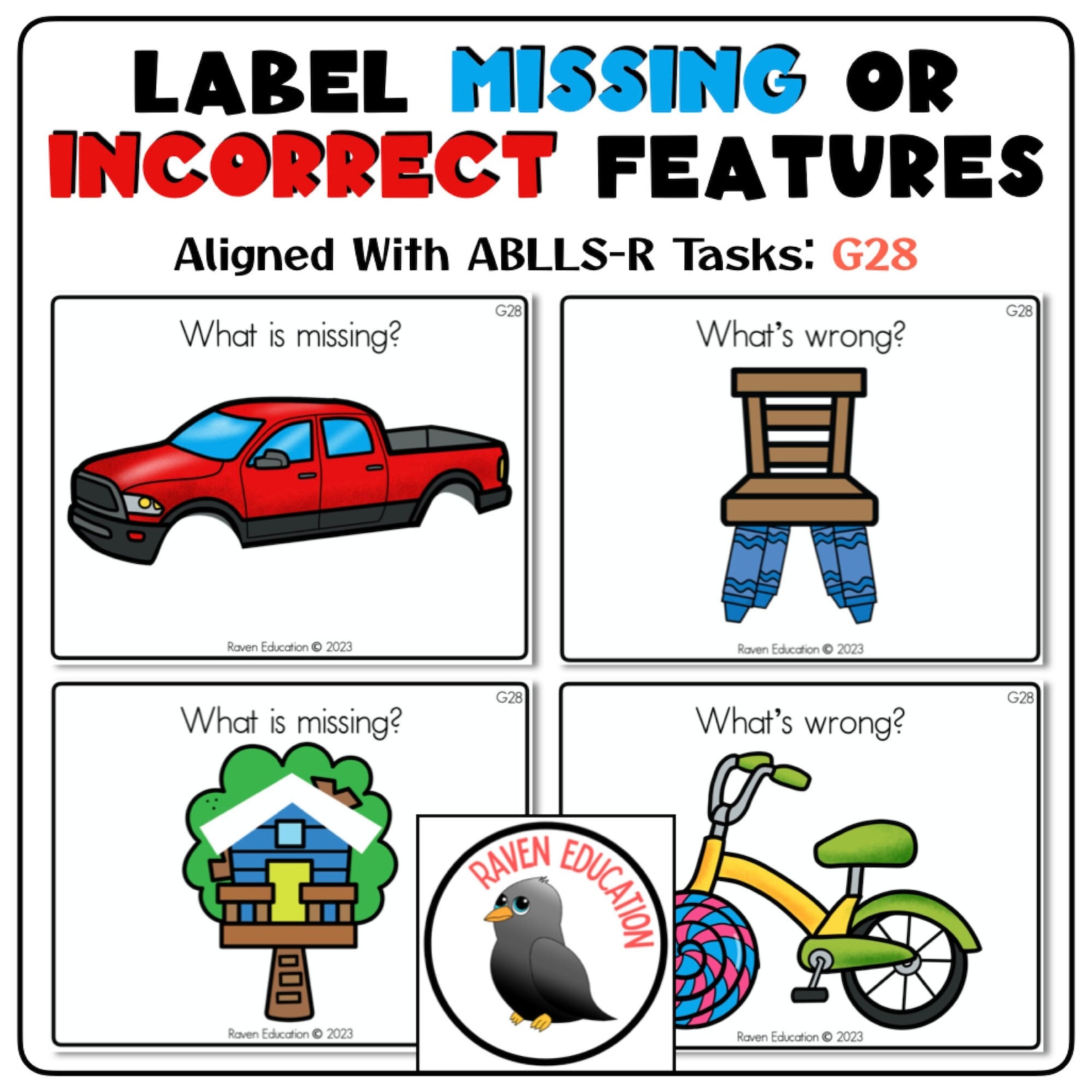 Label Missing or Incorrect Features Task Cards (aligned With ABLLS-R ...