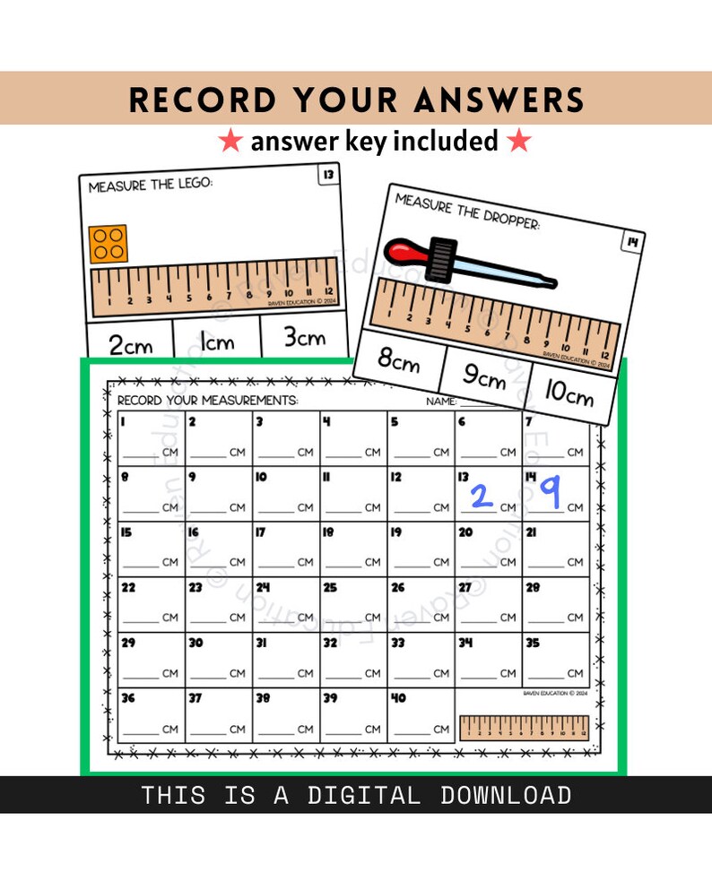 Measuring Using Centimeters Task Cards with A Guide and Without Length ...