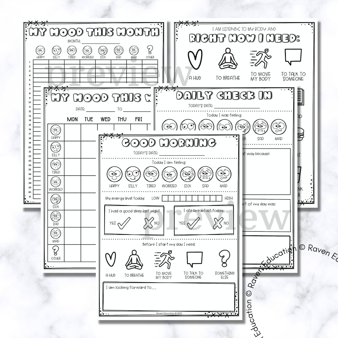 Emotions (mood) Check-in and Tracking Worksheets | Kids | Special ...