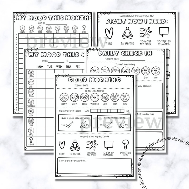 Emotions (mood) Check-in and Tracking Worksheets | Kids | Special ...