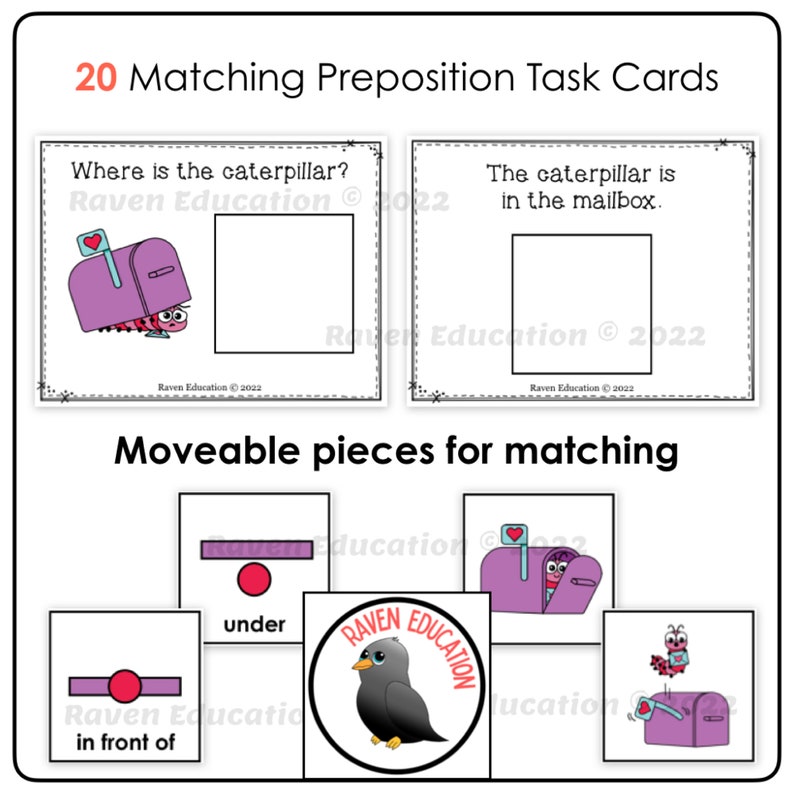 Valentine Caterpillar Preposition Task Cards - Etsy