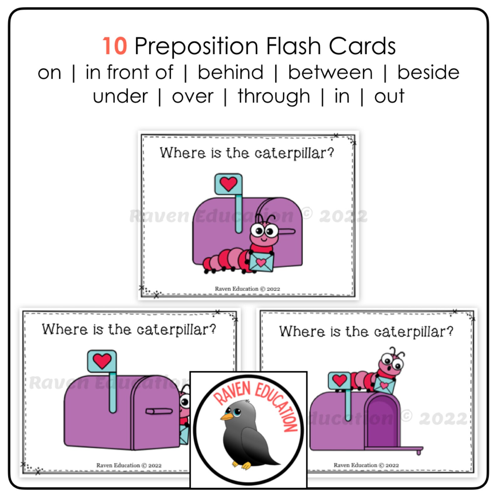 Valentine Caterpillar Preposition Task Cards - Etsy