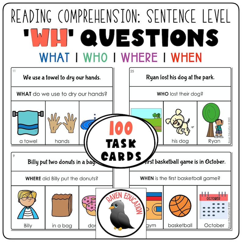 Sentence Level Reading Comprehension: Wh-questions (what / Who / Where ...