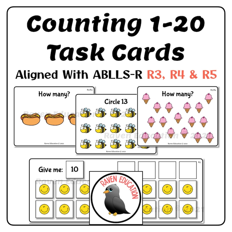 Counting 1-20 Task Cards (ABLLS-R Aligned R3, R4, R5) - Etsy
