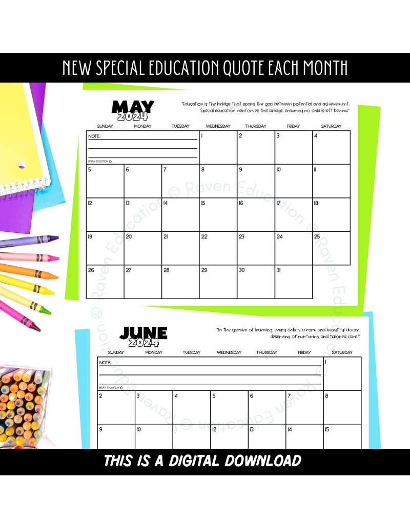Printable 2024 Calendar for Special Education Teachers, Special ...