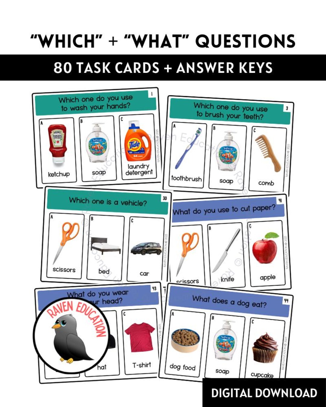 80 "which" and "what" Question Task Cards (ABA | Special Education ...