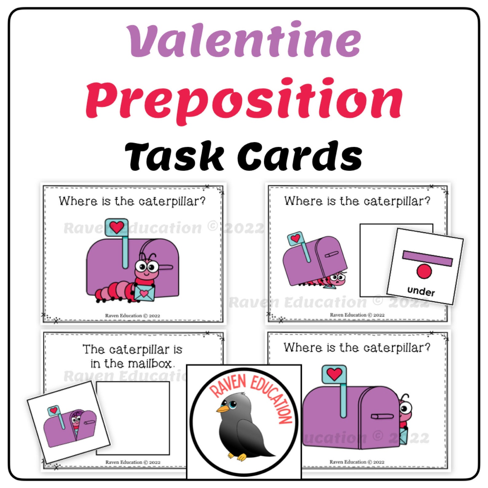 Valentine Caterpillar Preposition Task Cards - Etsy