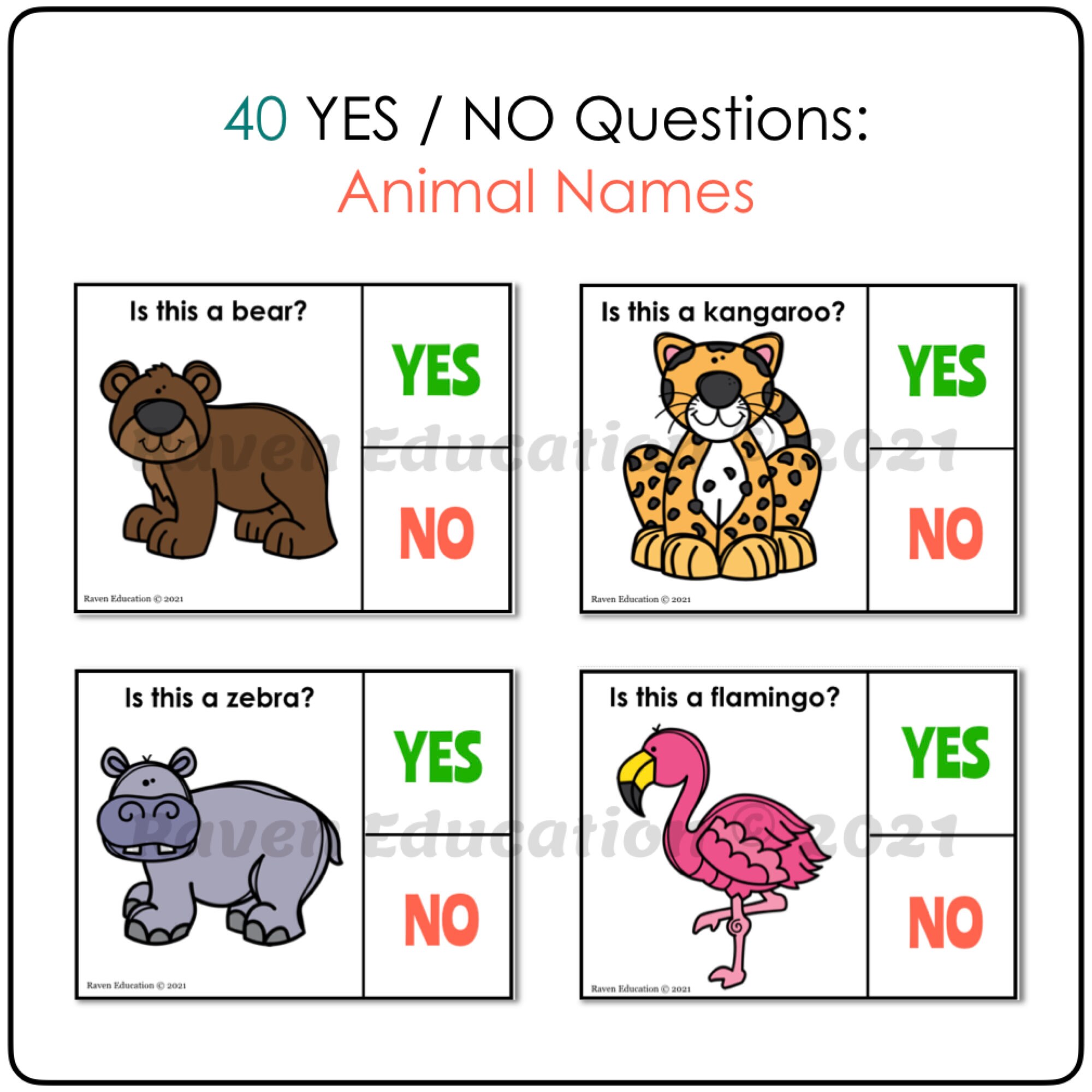 YES or NO Questions - Zoo Animals (50 Printable Task Cards) - Etsy