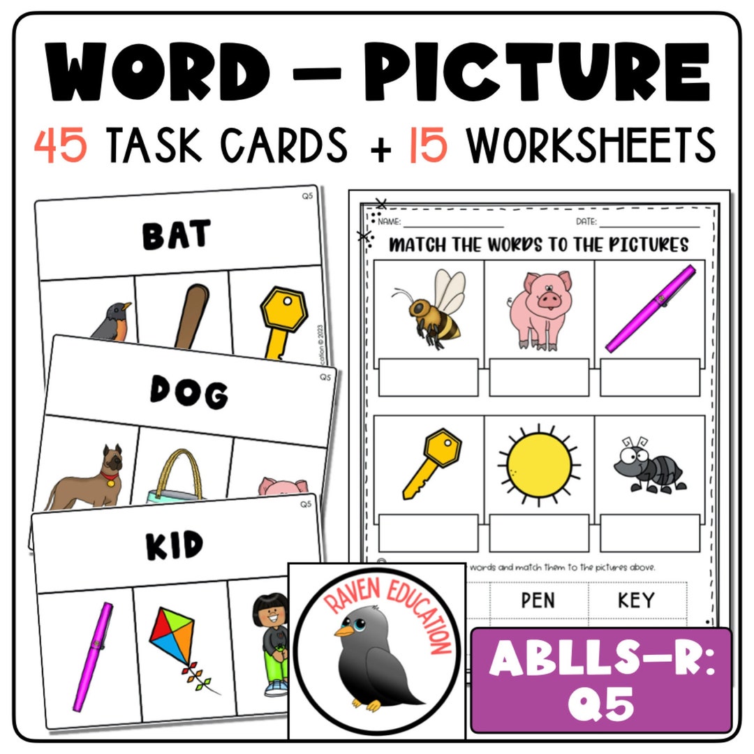 Matching Word to Picture Task Cards + Worksheets (aligned With ABLLS-R ...