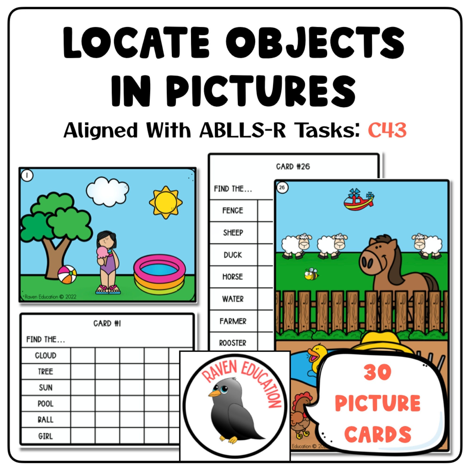 Locate Objects in Pictures: Picture Cards & Score Cards (aligned With ...
