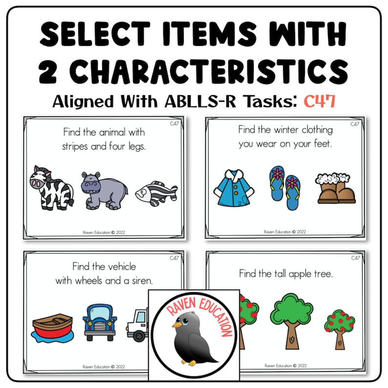 Select Items With 2 Characteristics - Task Cards (aligned With ABLLS-R ...