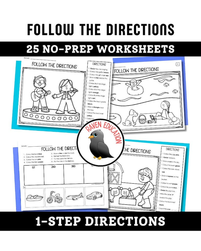 Following 1-step Directions: No-prep Worksheets speech Therapy, Special ...