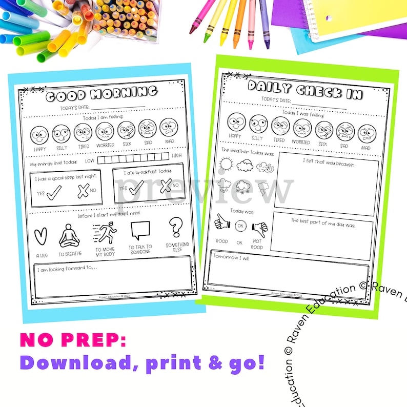 Emotions (mood) Check-in and Tracking Worksheets | Kids | Special ...