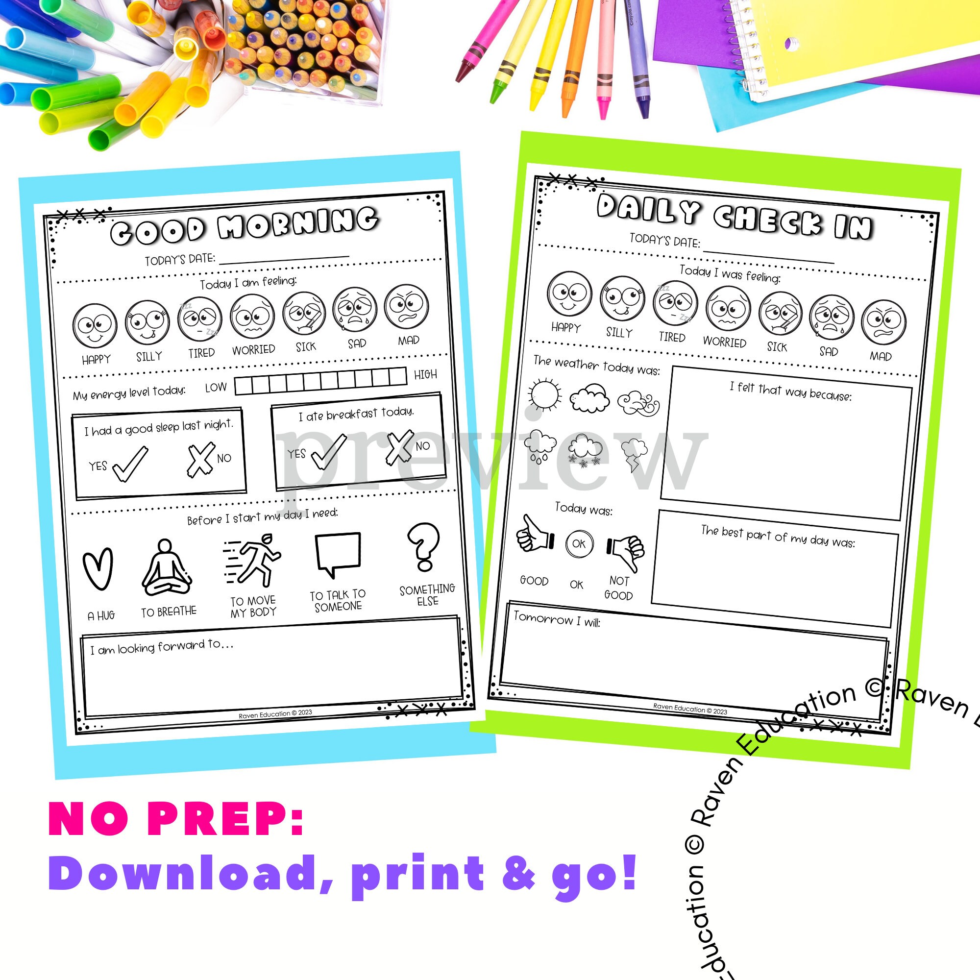 Emotions (mood) Check-in and Tracking Worksheets | Kids | Special ...