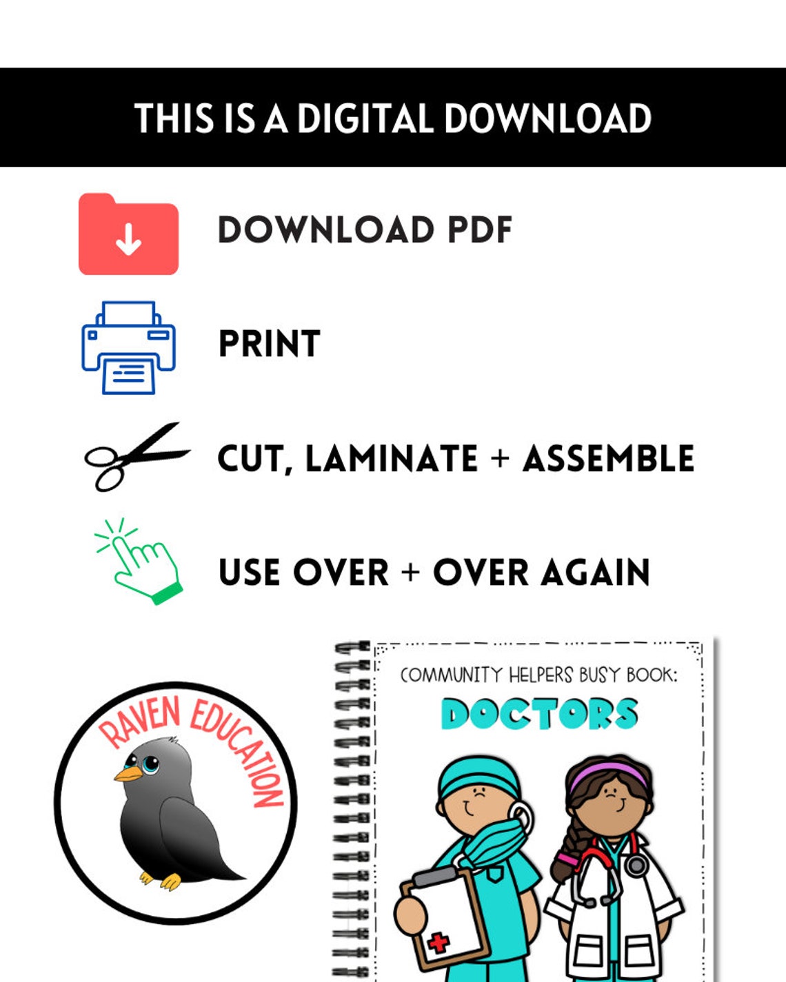 Community Helper Busy Book: Doctors matching, Counting, Letters, Puzzle ...