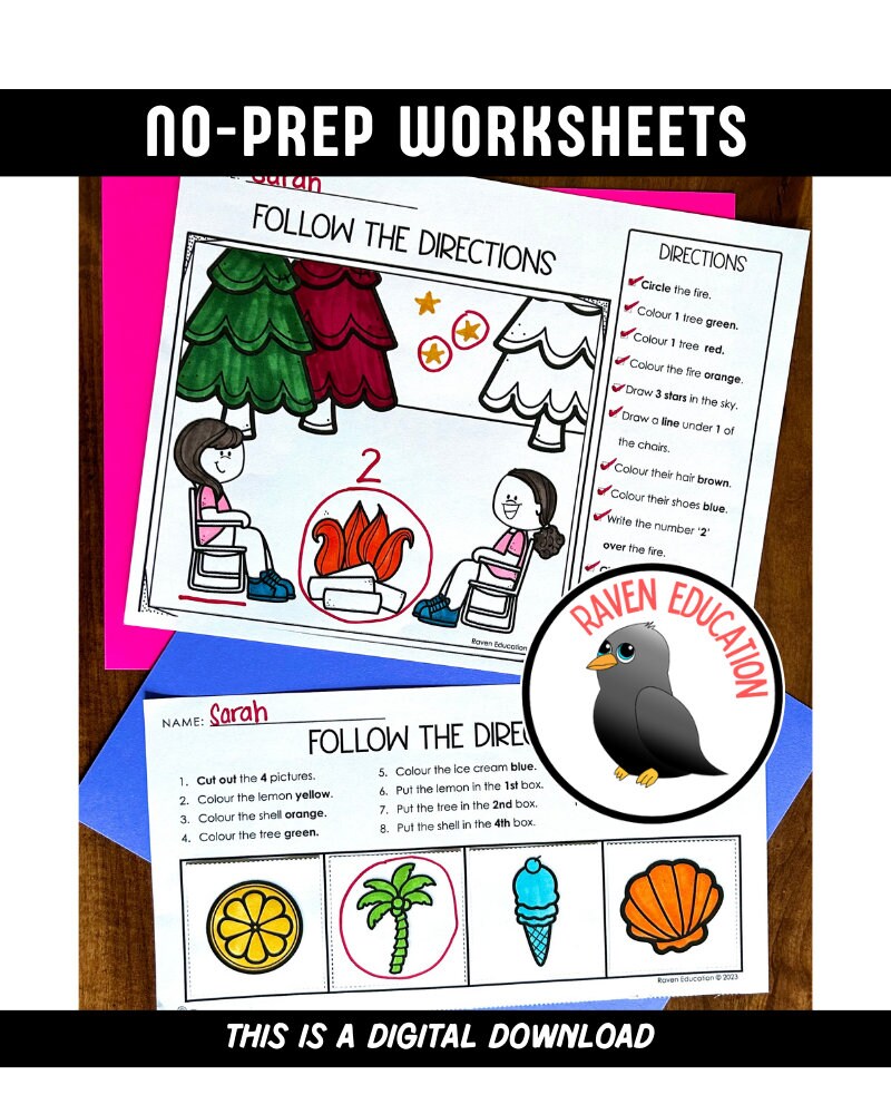 Following 1-step Directions: No-prep Worksheets (speech Therapy ...