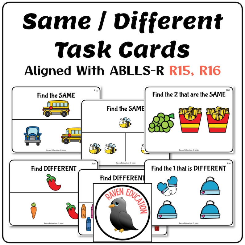 Same / Different Task Cards (aligned With ABLLS-R R15 & R16) - Etsy