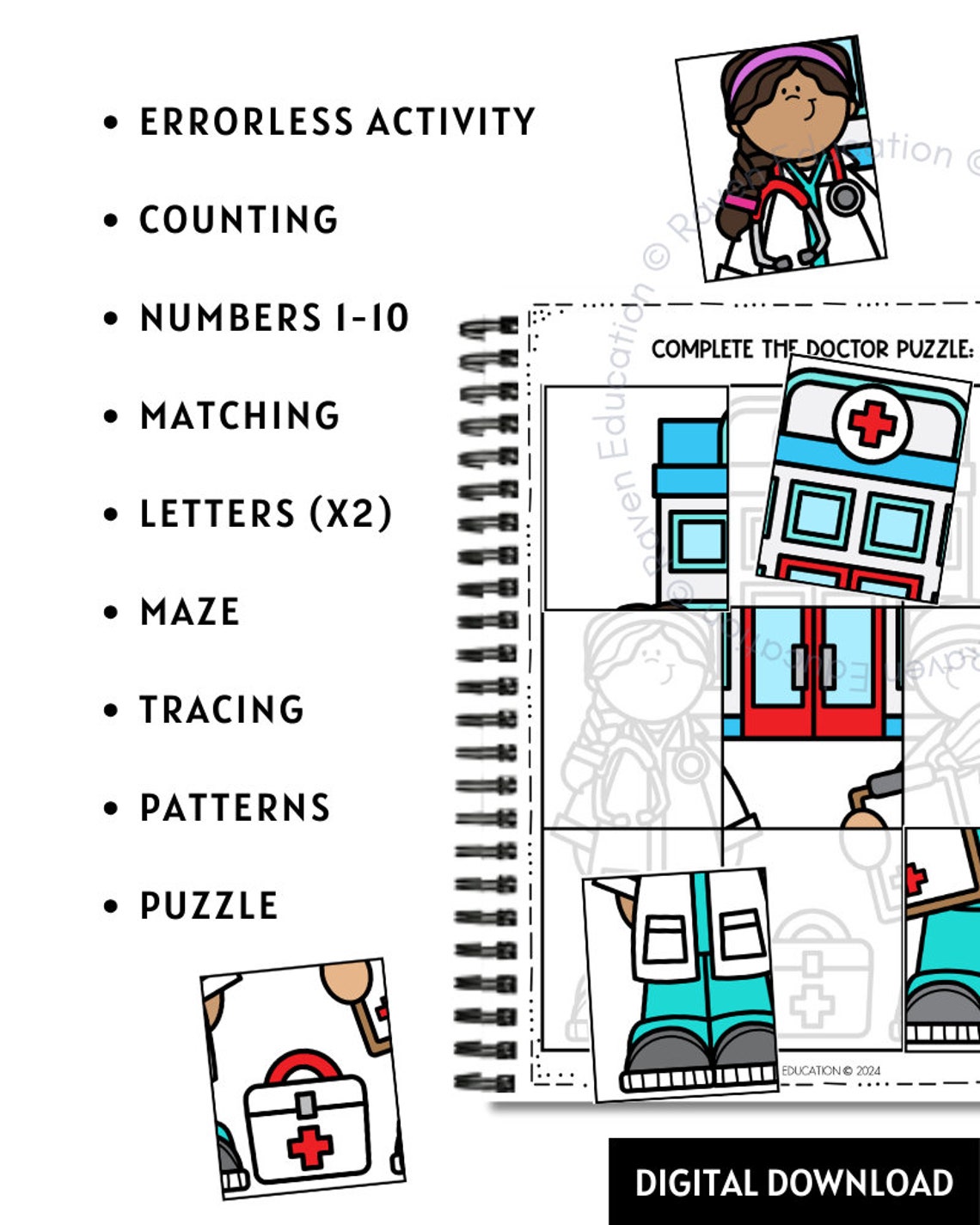 Community Helper Busy Book: Doctors matching, Counting, Letters, Puzzle ...