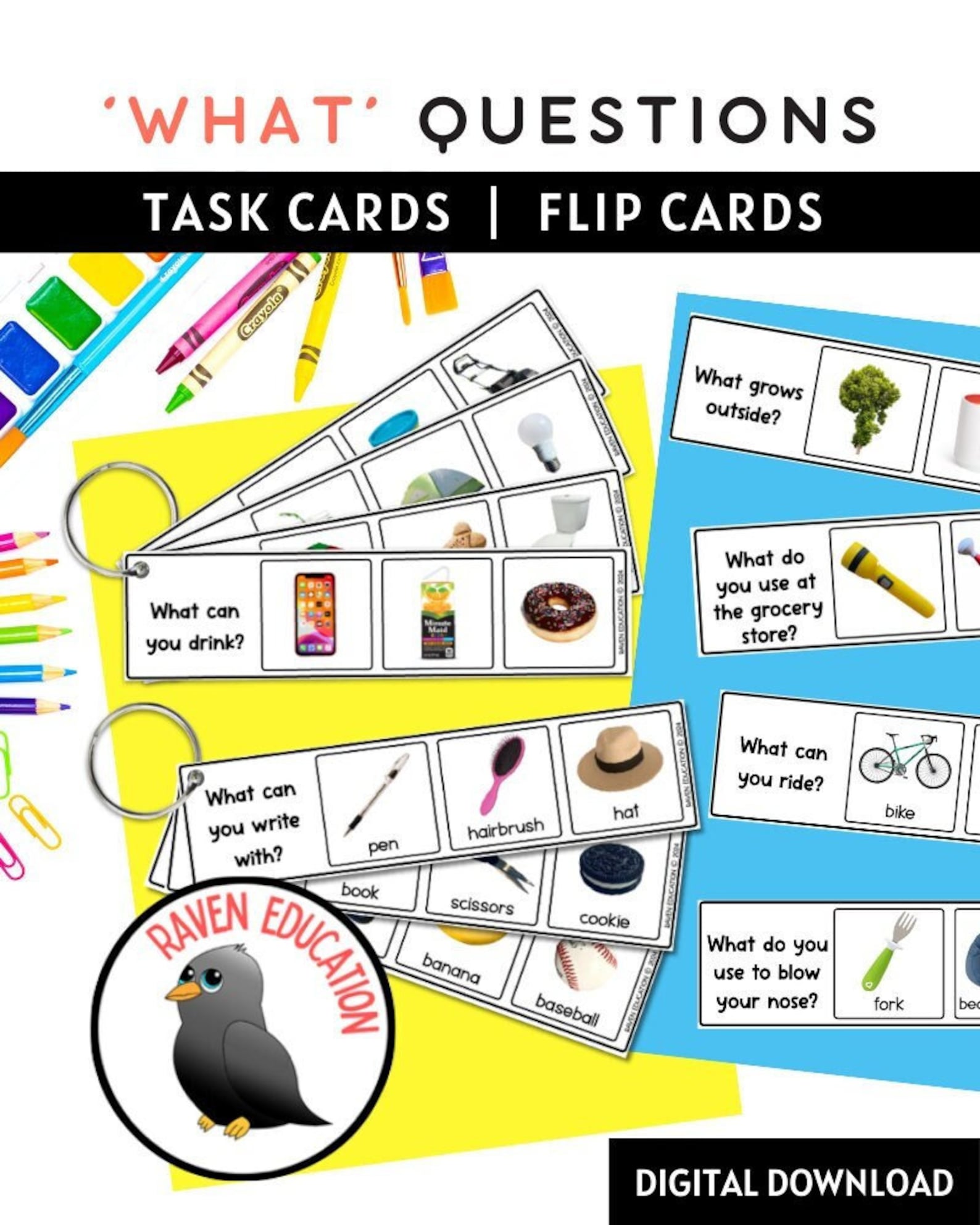 WHAT Questions Task Cards / Flip Cards (special Education | Speech ...