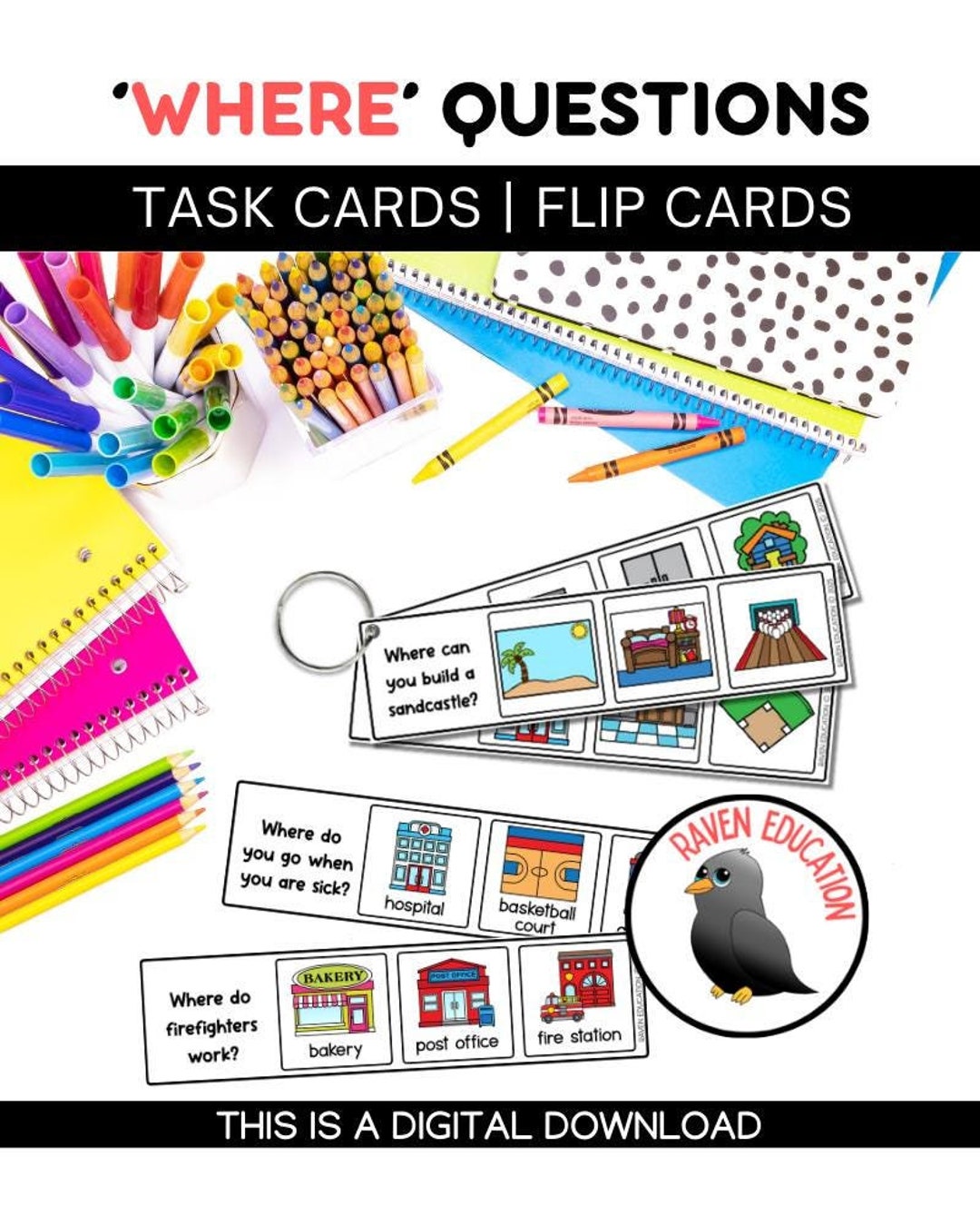 WHERE Questions Task Cards / Flip Cards (special Education / Speech ...