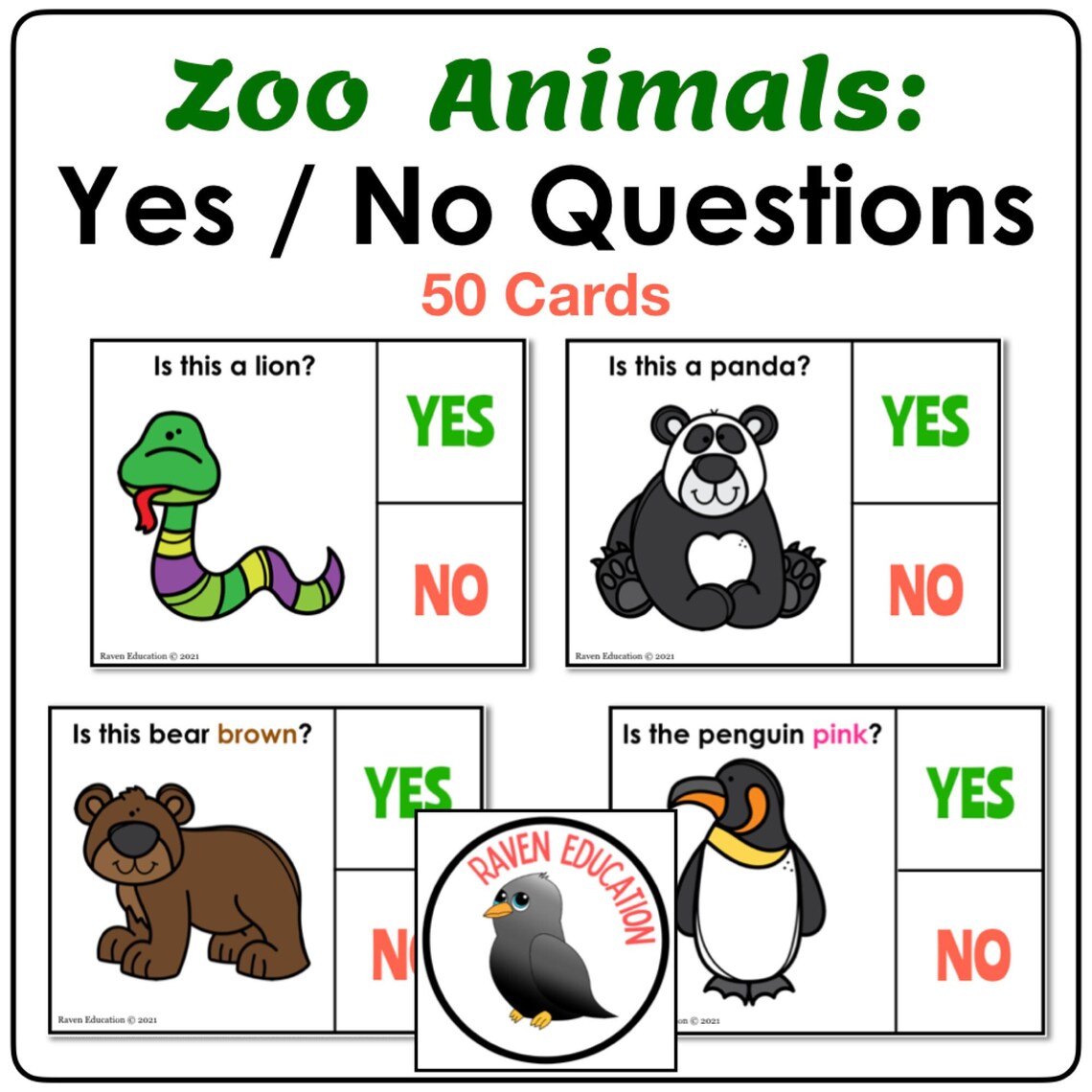 YES or NO Questions - Zoo Animals (50 Printable Task Cards) - Etsy