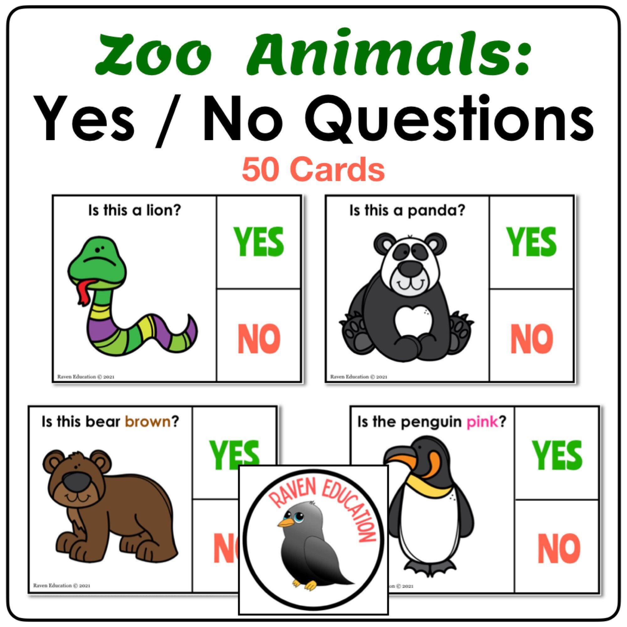 YES or NO Questions - Zoo Animals (50 Printable Task Cards) - Etsy