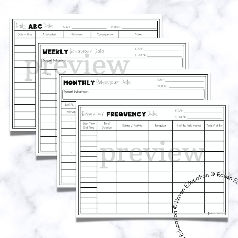 8 Behaviour Data Sheets (behaviour Management) - Etsy