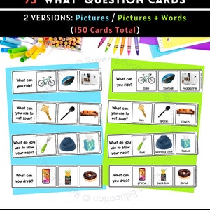 WHAT Questions Task Cards / Flip Cards (special Education | Speech ...