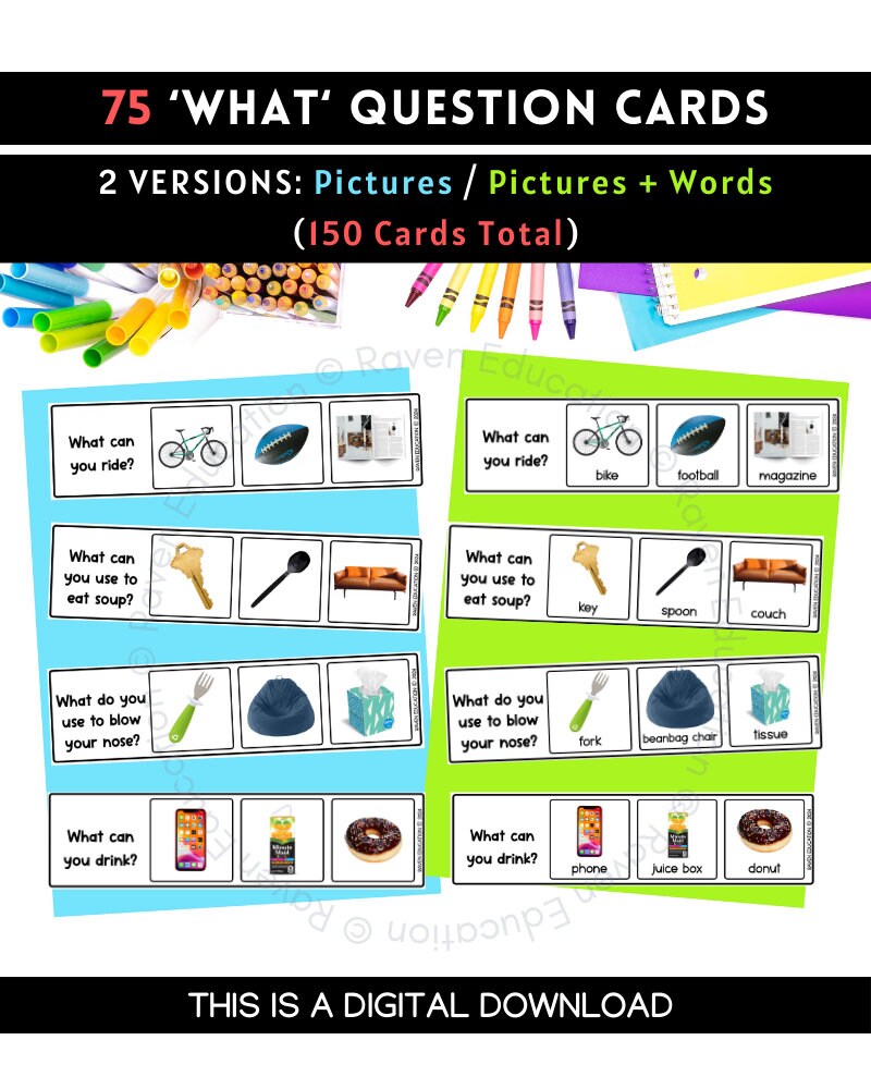 WHAT Questions Task Cards / Flip Cards (special Education | Speech ...