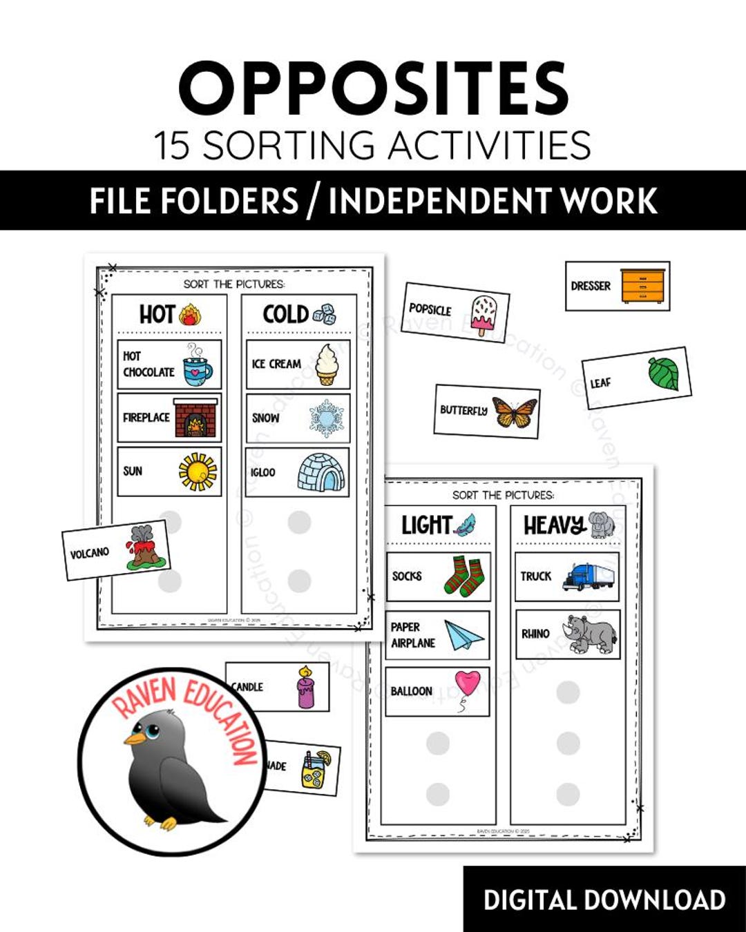 Opposites: 15 Sorting Activities (file Folder Games | Independent Work ...