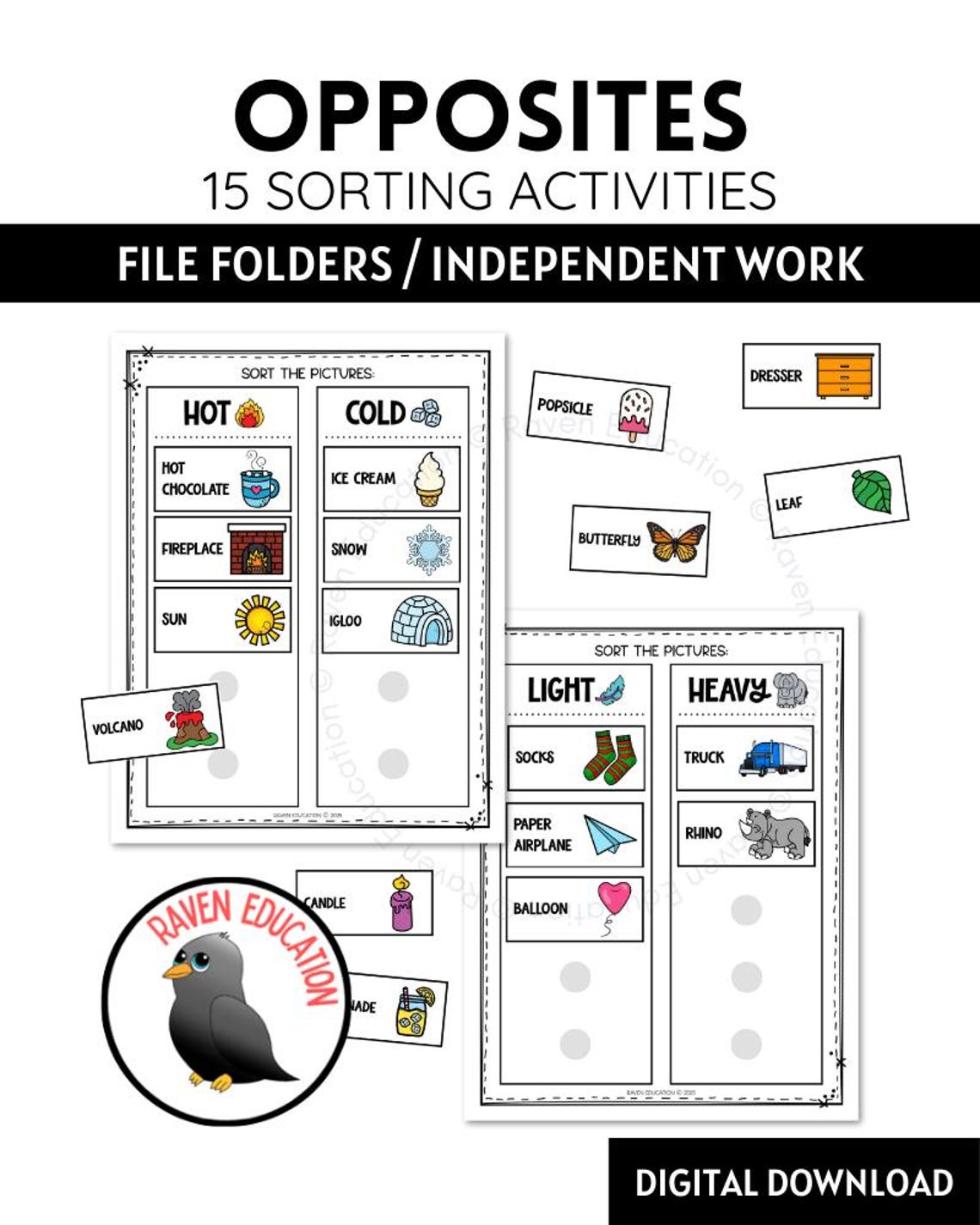 Opposites Sorting Activities: 15 File Folder Games (special Education ...